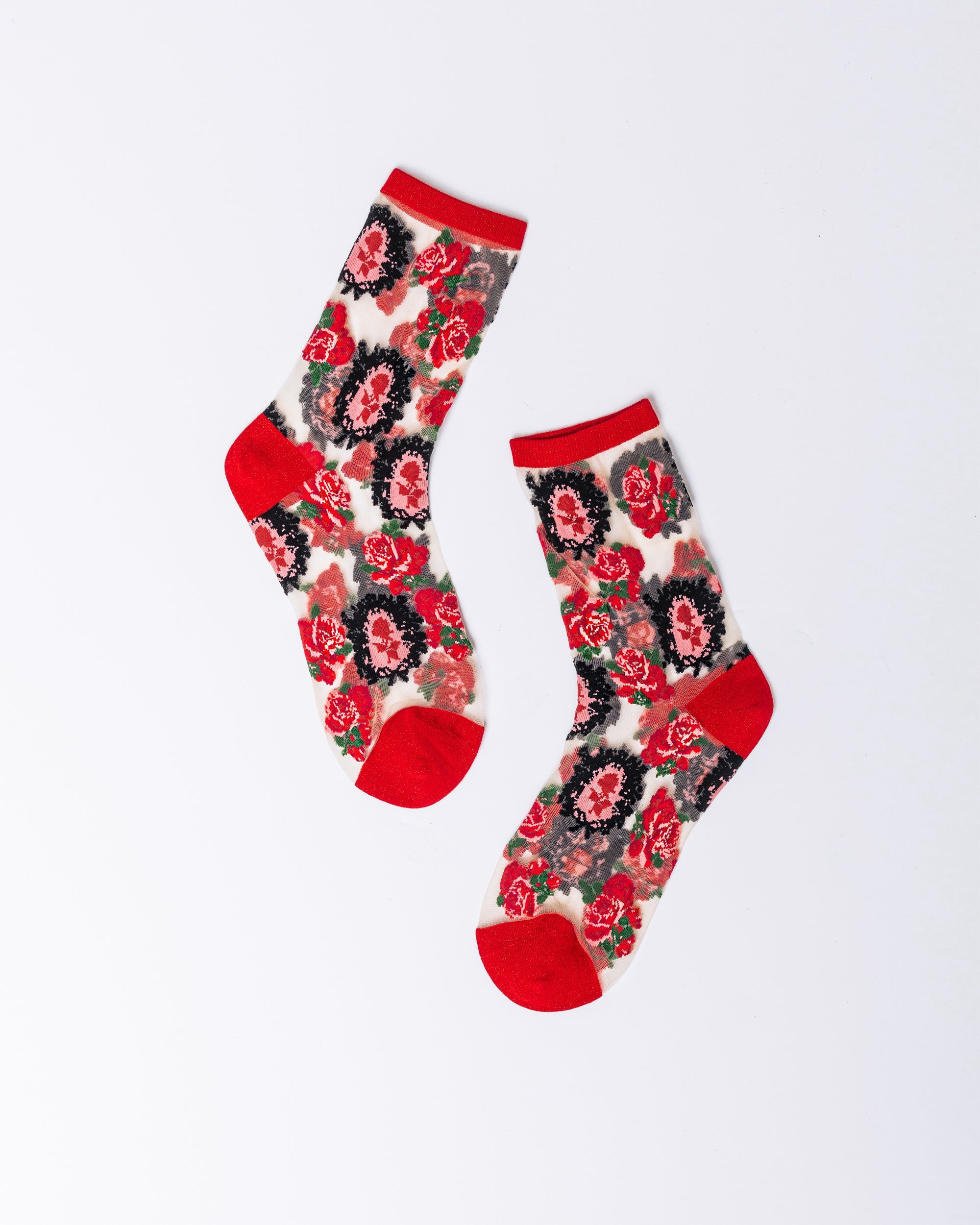 Red Roses Print Sheer Sock - Fancy Valentines Day Holiday Sock – Sock Candy