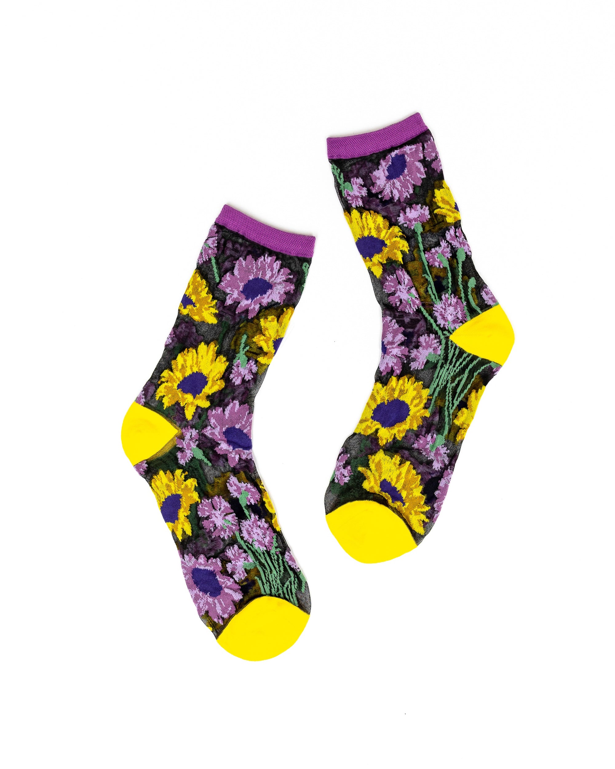 Transparent Black Sunflower Socks - Sock Candy